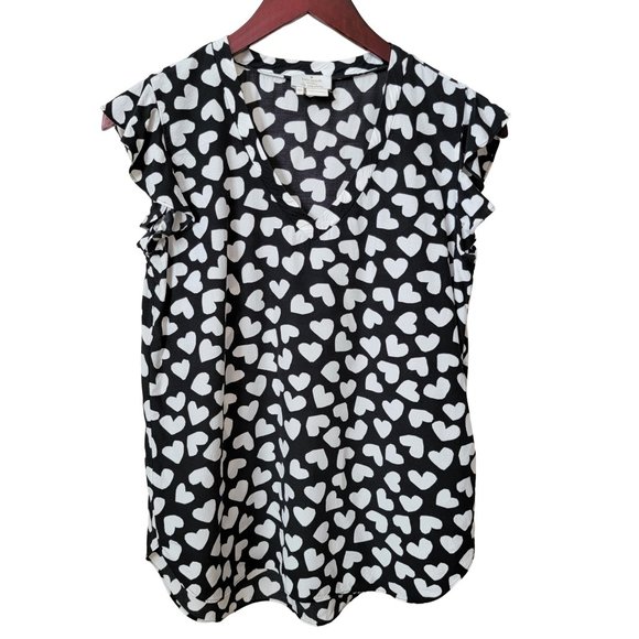 kate spade | Tops | Kate Spade Black And White Heart Print Silk Blend ...